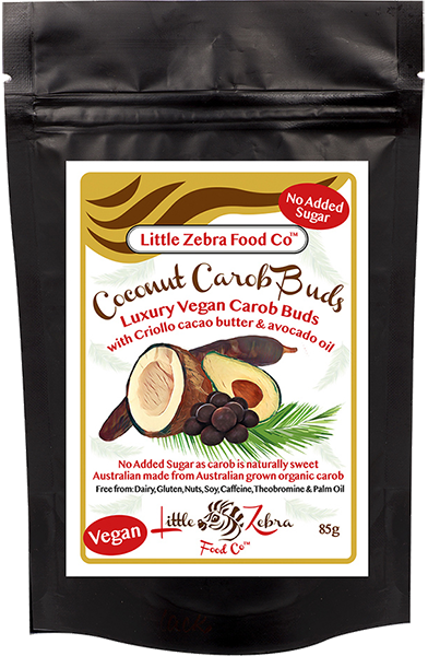 Little Zebra Chocolates Coconut Carob Buds 85g - WELL I AM