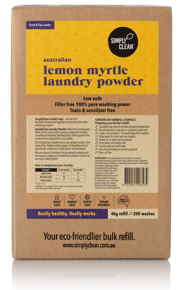 Simply Clean Lemon Myrtle Laundry Powder 4kg (cardboard) - WELL I AM